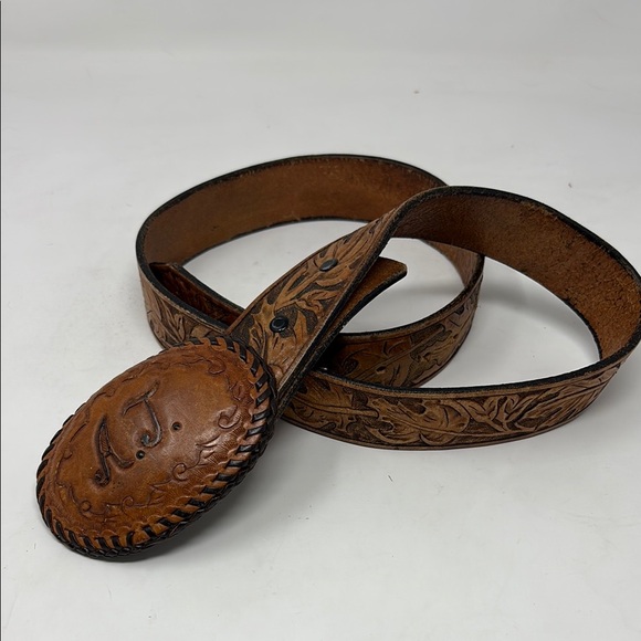 Unbranded | Accessories | Vintage Leather Tooled Belt With Initial Aj ...